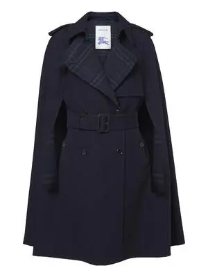 Burberry Check Belted Wool Cape - Blue