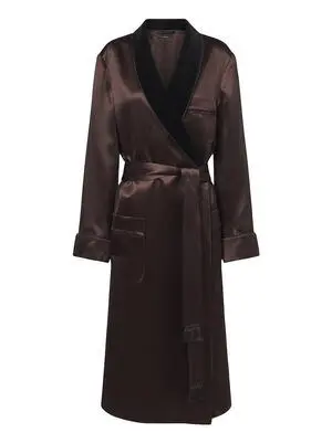 TOM FORD Silk Satin Wrap Coat - Brown