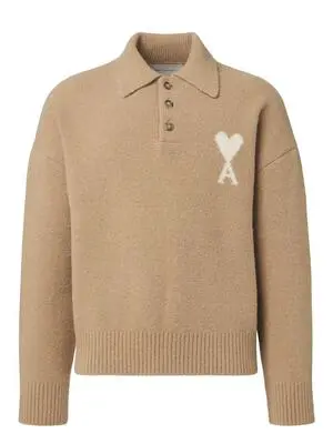 AMI Paris Alpaca And Wool-blend Polo Sweater - Beige