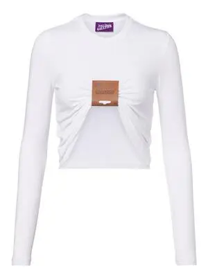 JEAN PAUL GAULTIER Gathered Leather-trimmed Jersey Top - White