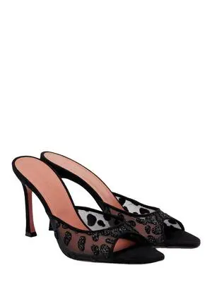 Amina Muaddi Alexa Embellished Mesh Mules - Black