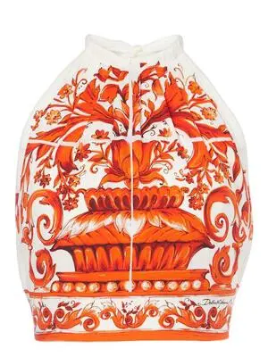 Dolce & Gabbana Majolica Silk-blend Crop Top - Orange