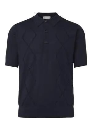 Dries Van Noten Argyle Open-knit Wool Polo Shirt - Blue