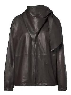 Loewe Scarf-detail Leather Jacket - Brown