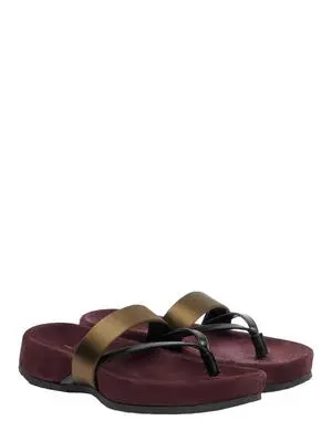 Dries Van Noten Satin And Leather Thong Sandals - Multicoloured