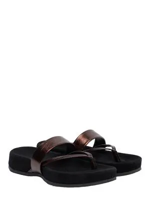 Dries Van Noten Metallic Leather Thong Sandals - Brown