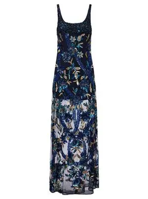 LA FUORI Embellished Floral Mesh Gown - Blue