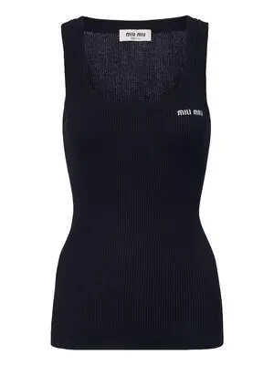Miu Miu Ribbed-knit Cotton Tank Top - Blue
