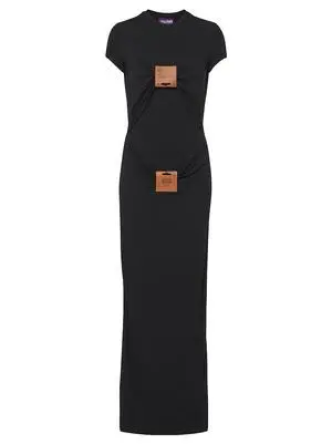 JEAN PAUL GAULTIER Leather-trimmed Jersey Maxi Dress - Black