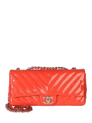 CHANEL Chanel Chevron Patent East West Single Flap Bag