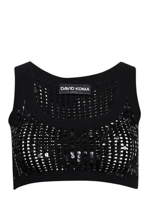 David Koma Sequin Crop Knit Top - Black