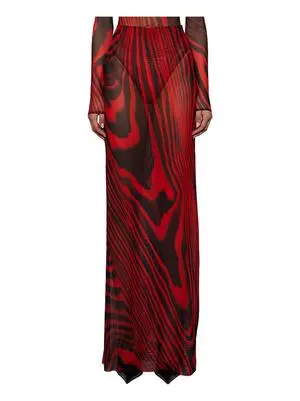David Koma Printed Mesh Maxi Skirt - Red