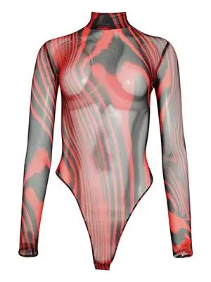 David Koma Printed Mesh Bodysuit - Red