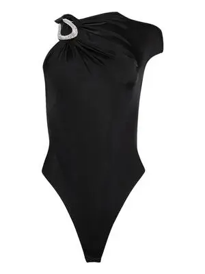 David Koma Crystal Buckle Asymmetric Bodysuit - Black