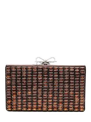 SELF-PORTRAIT Crystal Chainmail Clutch Bag - Brown