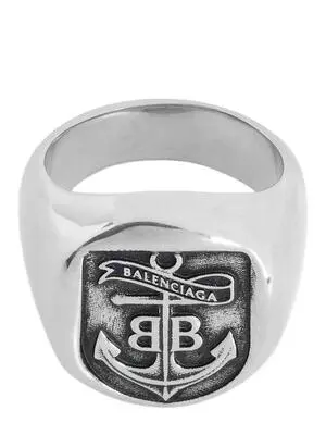 Balenciaga Anchor Crest Signet Ring - Silver
