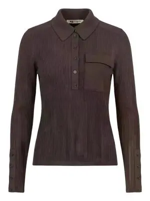 Ports 1961 Ribbed-knit Chest-pocket Polo Top - Brown
