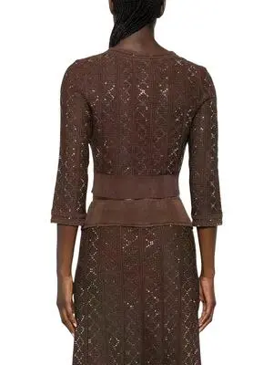 Sandro SANDRO Abstract-Pattern Cropped Cardigan Brown