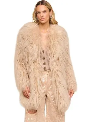 L'Agence Toira Faux Fur Coat - Biscuit