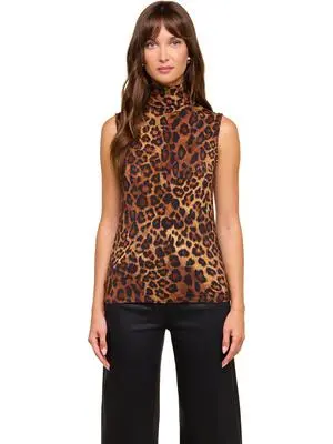 L'Agence Ceci Sleeveless Turtleneck Tan Multi Javan Leopard