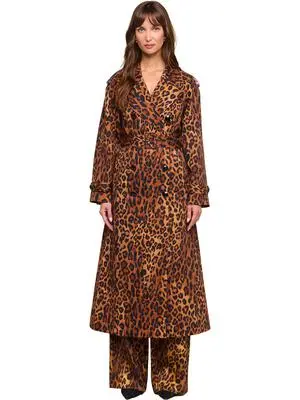 L'Agence Brinley Oversized Trench Coat - Tan Multi Javan Leopard