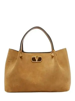 Valentino Garavani Valentino Garavani Vlogo Signature Small Suede Top-Handle Bag Beige