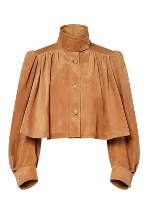 Chloé Cropped Gathered Suede Jacket - Brown