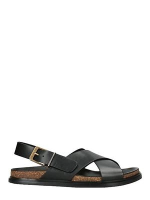 THE ROW Crossover-strap Buckle Leather Flat Sandals - Black
