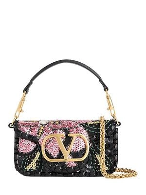 Valentino Garavani Locò Embroidered Satin Shoulder Bag - Multicolor/nero
