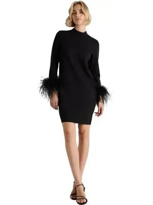 Quince Ultra-stretch Ponte Feather Trim Mini Dress - Black
