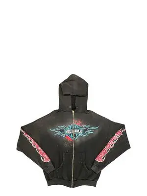 SECND SLF X Masato Kawajo Firestorm Vintage Zip Up Hoodie - Black