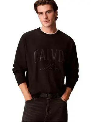 Calvin Klein Premium Terry Arch Logo Sweatshirt - Black