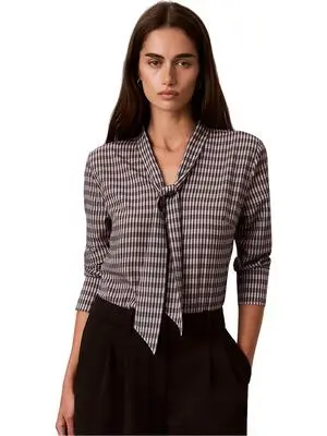 Calvin Klein Long Sleeve Scarf Neck Printed Blouse - Iron