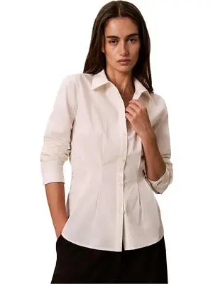 Calvin Klein Poplin Cotton Fitted Shirt - Tofu