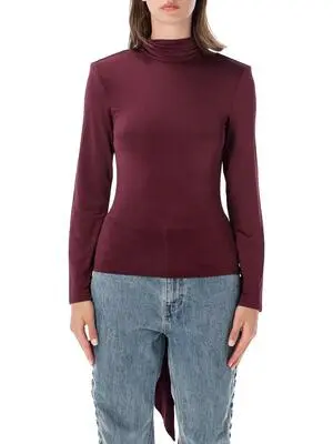 ROTATE BY BIRGER CHRISTENSEN Fitted Turtleneck Long Sleeve Top - Winetasting