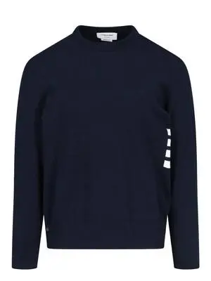 Thom Browne Wool Crewneck Sweater With Side Stripe Detail - Blue