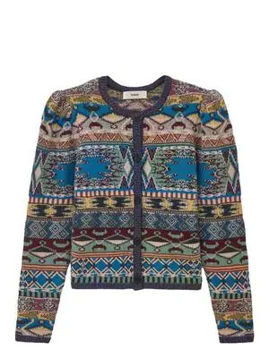 BA&SH Ba&Sh Geometric-Pattern Puff-Sleeve Cardigan