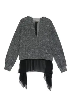 Undercover Herringbone-pattern Layered Cardigan - Grey
