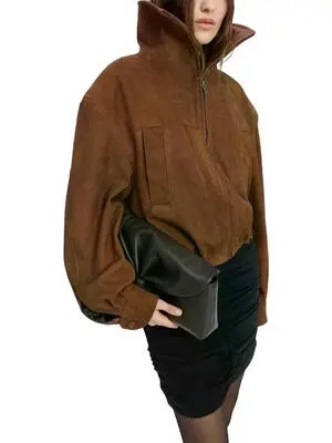 ROTATE BY BIRGER CHRISTENSEN Suede Bomber Jacket - Brown