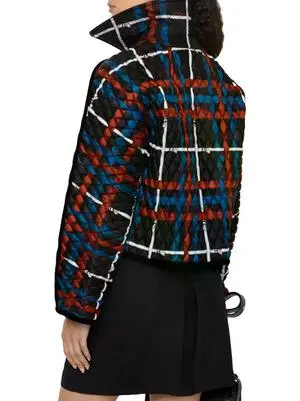 Burberry Cropped Belt Check Quilted Floriston Jacket - Black