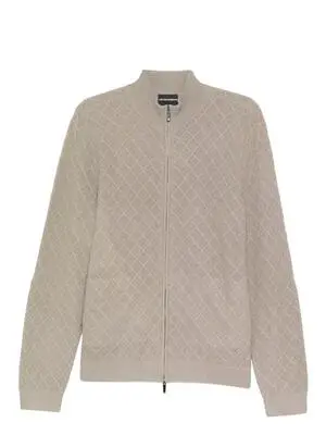 Emporio Armani Diamond-textured Zip-up Cardigan - Neutrals