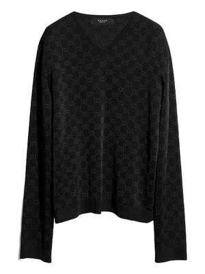 Gucci Fine Knit Viscose Gg Jacquard Sweater - Black