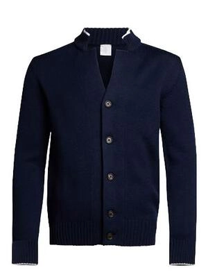 Eleventy ELEVENTY Wool Camp Collar Cardigan Navy