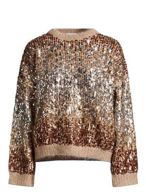 Brunello Cucinelli Mohair Wool Blend Sequin Embellished Sweater - Beige