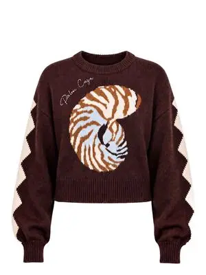 PALM COLLECTIVE Tiger Shell Knit Sweater - Brown