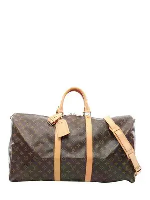 LOUIS VUITTON Monogram Keepall Bandoulière 55 Travel Bag - Brown