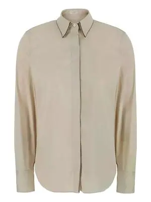 Brunello Cucinelli Monili-trim Long-sleeve Shirt - Neutrals