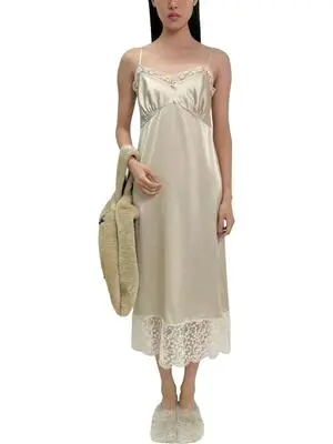 Simone Rocha Lace-trim Slip Midi Dress - Neutrals
