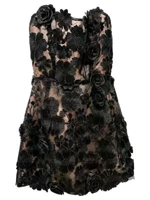 BRONX AND BRONCO Floral-appliqué Strapless Mini Dress - Black