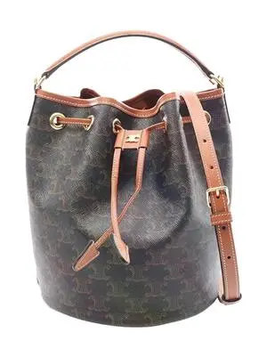 Celine Celine Triomphe Coated Canvas Clara Bucket Bag Satchel Brown